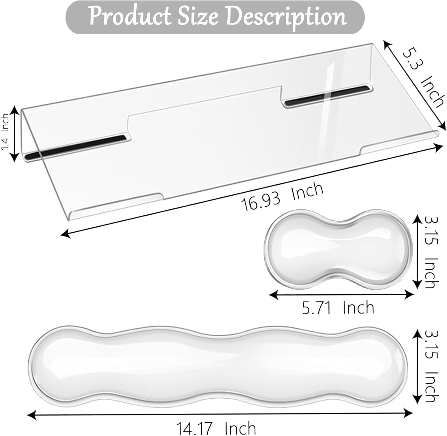RREGER-Gel Wrist Rest for Keyboard and Mouse Transparent Acrylic Tilted ...