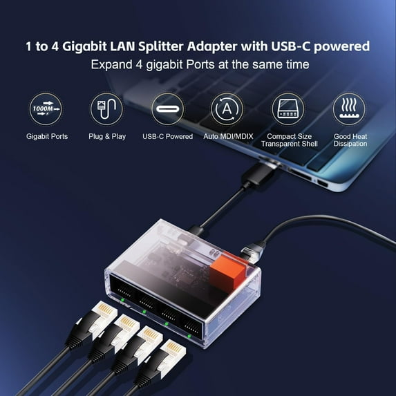 RREGER-Gigabit Ethernet Splitter 1 to 4 Port, 1000Mbps High-Speed LAN ...