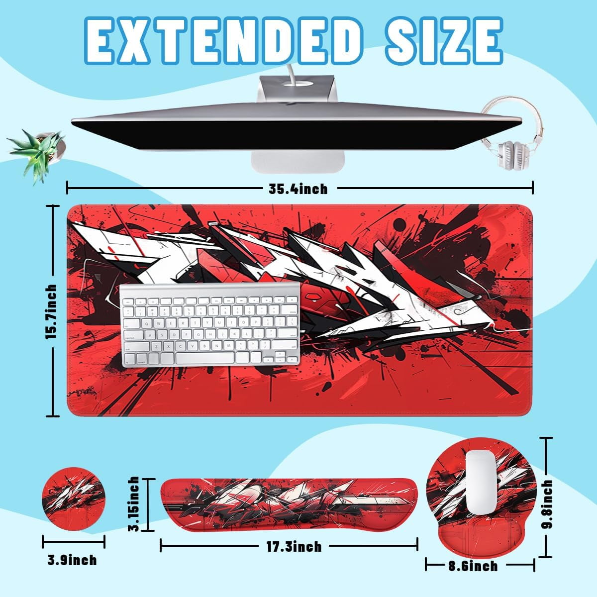 RREGER-Graffiti Art Mouse Pad Set Abstract Red Black White Street Style ...
