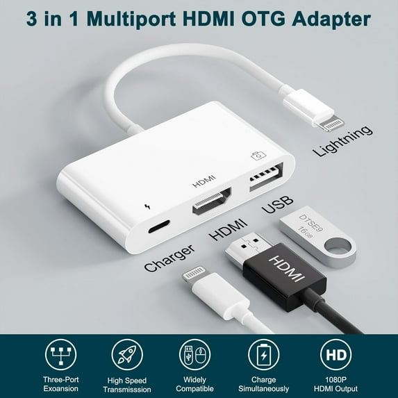 RREGER-HDMI Splitter, 3 in 1 USB Camera Adapter with 1080P Digital AV ...