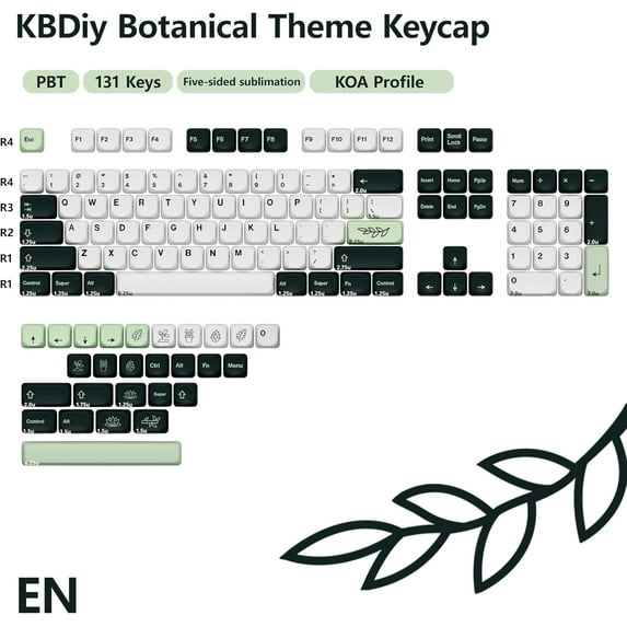 RREGER-KBDiy Botanical KOA Profile Keycaps 60 Percent,Dye-Sublimation ...
