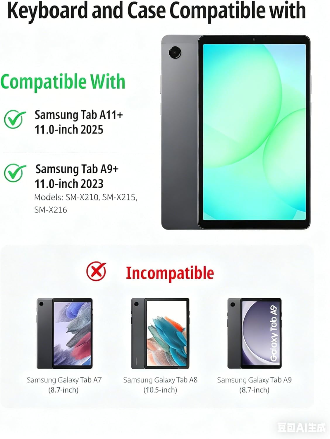 RREGER-Keyboard Case for Samsung Galaxy Tab A11 + 2025 / A9 Plus 11 ...