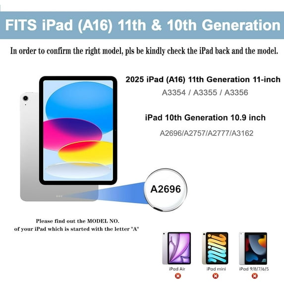 RREGER-Keyboard Case for iPad (A16) 11-inch 2025/10.9 inch 10th Gen ...