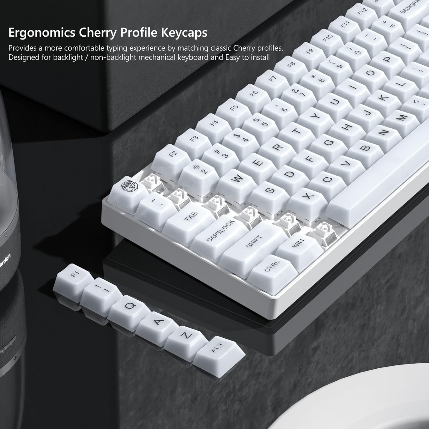 RREGER-Keyboard Keycaps Jelly, Clear White Key Caps 60 75 100 Percent ...