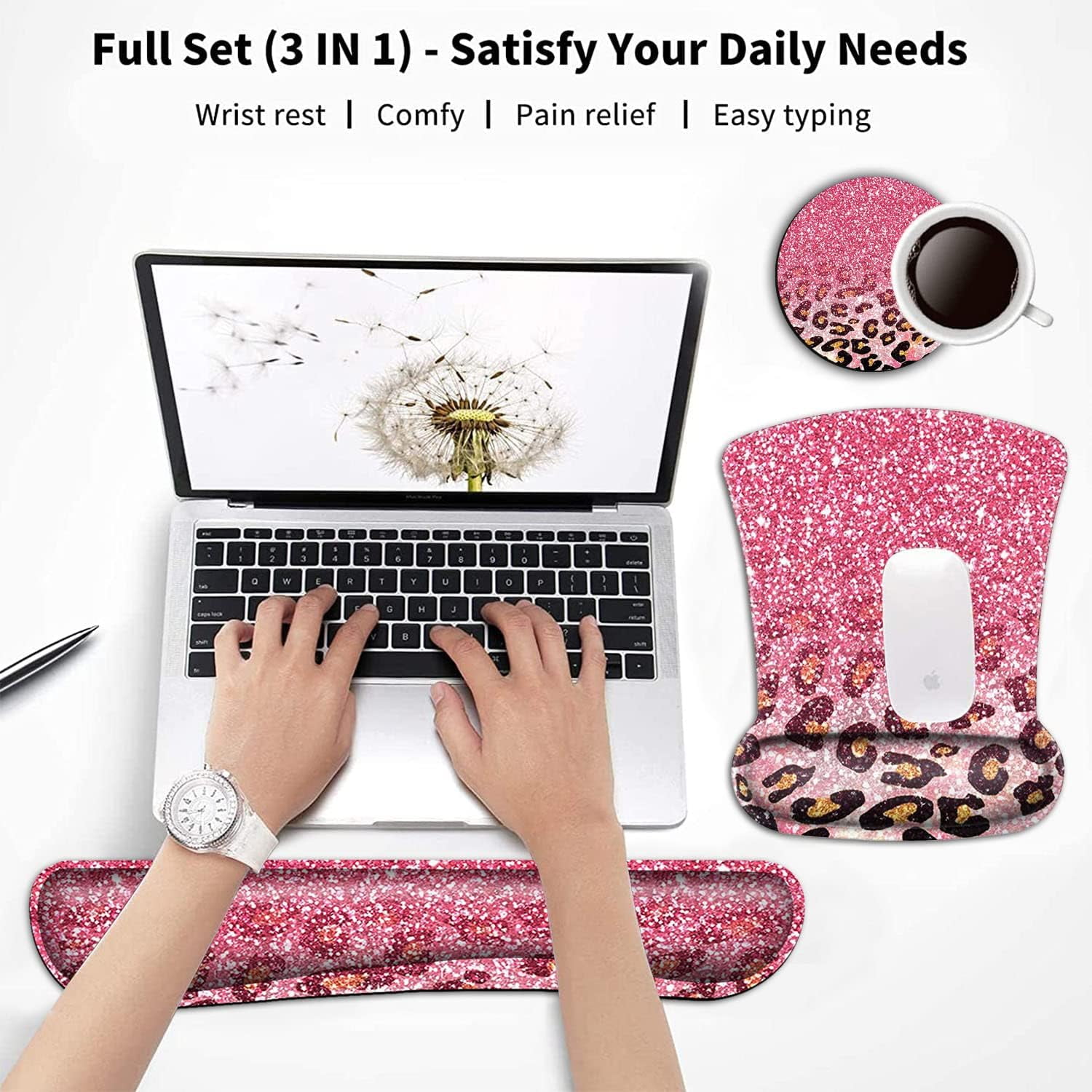 RREGER-Keyboard Wrist Rest and Mouse Pad Wrist Support Set,Cute Pink ...