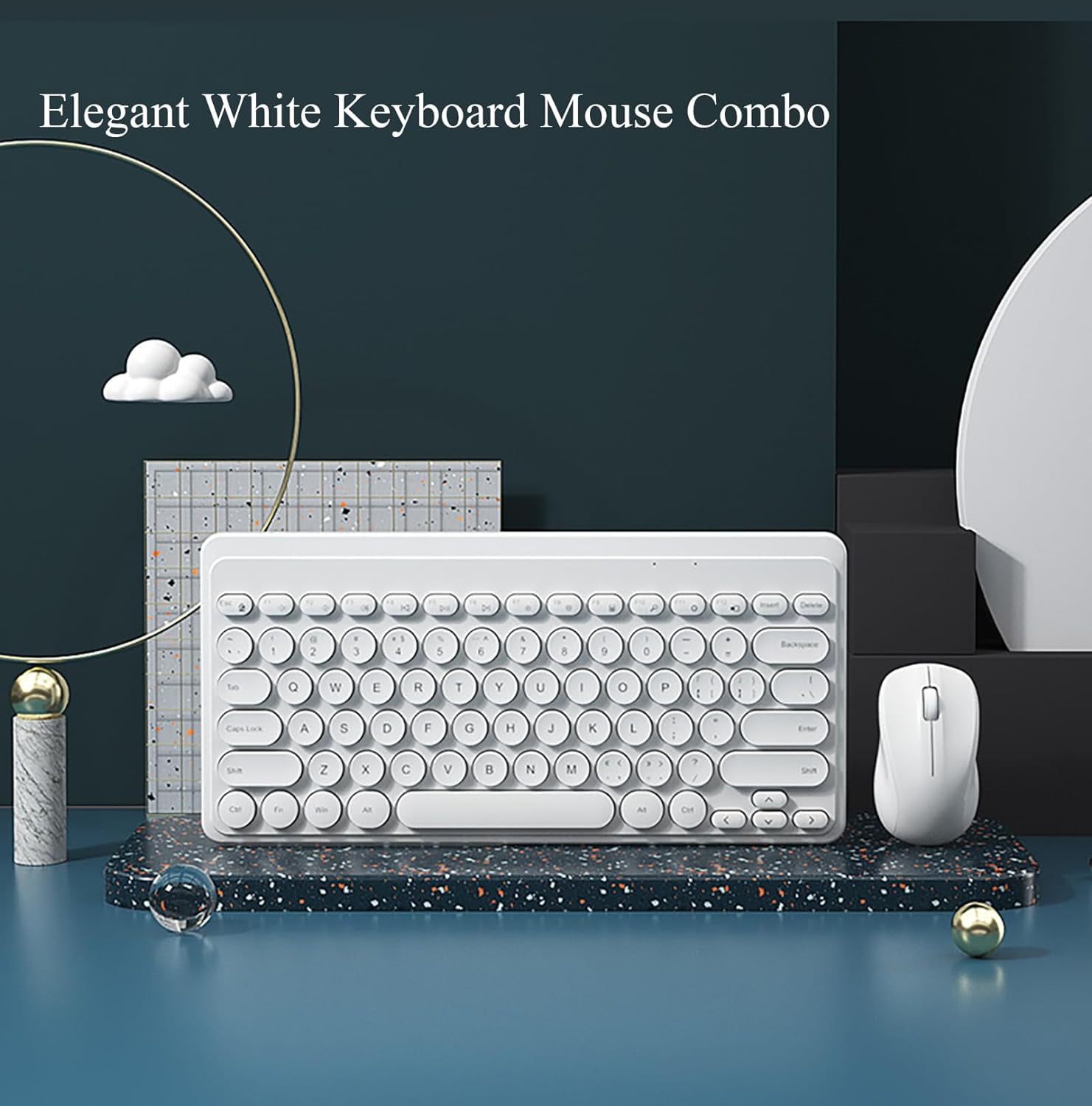 RREGER-Keyboard and Mouse Combo,2.4G Wireless 79 Cute Round Keys Small ...