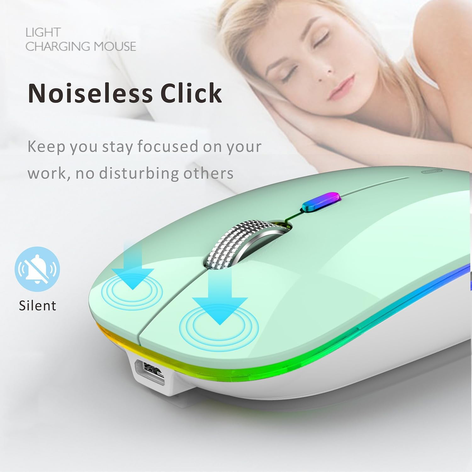 RREGER-LED Wireless Mouse, G12 Slim Rechargeable Wireless Silent Mouse ...