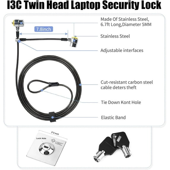 RREGER-Laptop Lock, Combination Security Lock Cable with Keys and ...