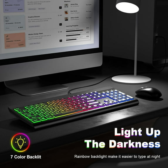 RREGER-Large Print Backlit Keyboard, Multiple Color Rainbow LED Backlit ...