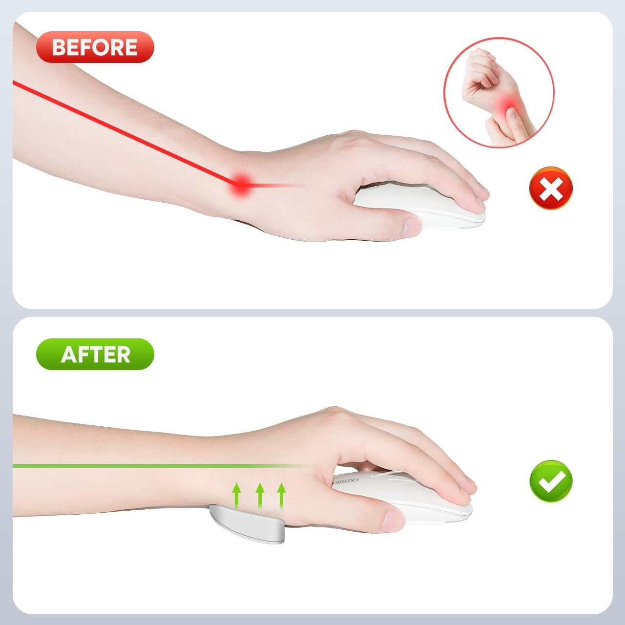 RREGER-Left-Handed Truly Ergonomic Wrist Rest for Mouse 2 Pack, Carpal ...
