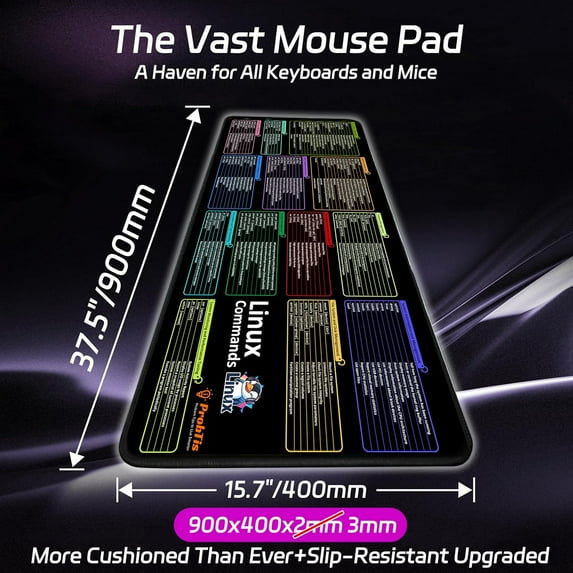RREGER-Linux Commands Line Mouse Pad, Upgraded Pro Version, Cheat Sheet ...