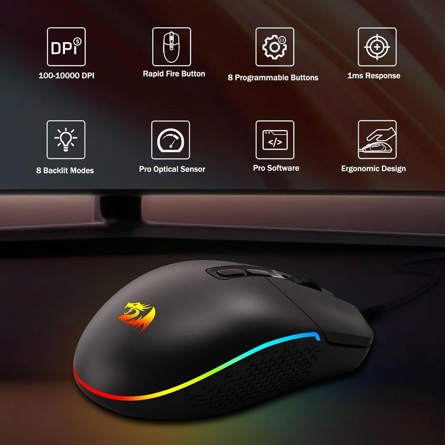 RREGER-M719 Antonium RGB Gaming Mouse, 10,000 DPI Optical Wired Gamer ...