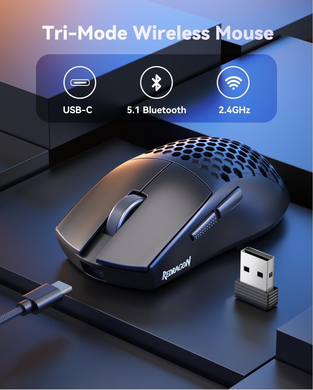 RREGER-M725 Honeycomb Shell Gaming Mouse Wireless, Ultra Lightweight ...