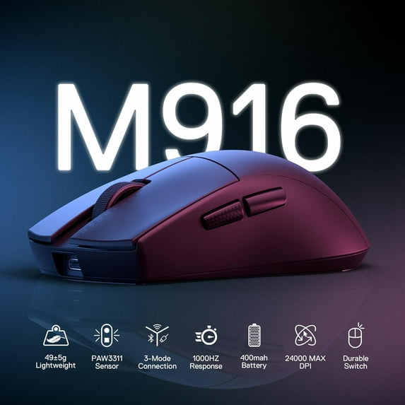 RREGER-M916 STD 3-Mode Wireless Gaming Mouse, 49G Ultra-Light 24K DPI ...