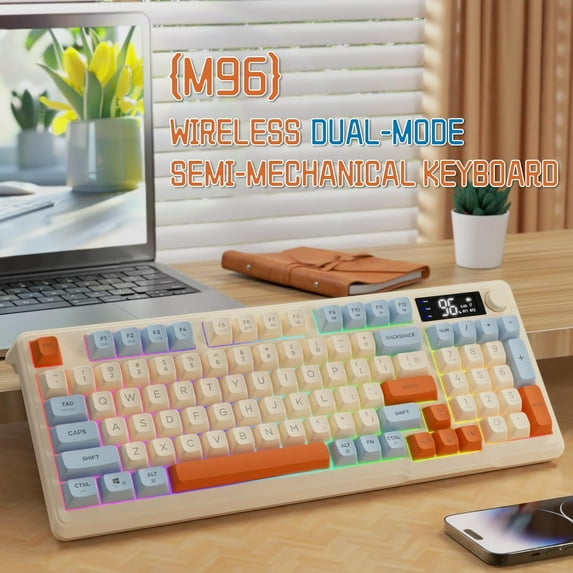 RREGER-M96 Wireless Gaming Keyboard,Knob Control Bluetooth/2.4G ...