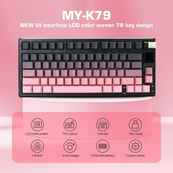RREGER-MY-K79 Gradient Wireless Mechanical Keyboard,Linear Red Axis ...