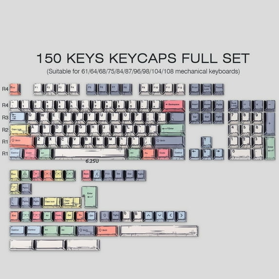 RREGER-Manga PBT Keycaps,150 Keys Japenese Anime Style Keycap Set ...