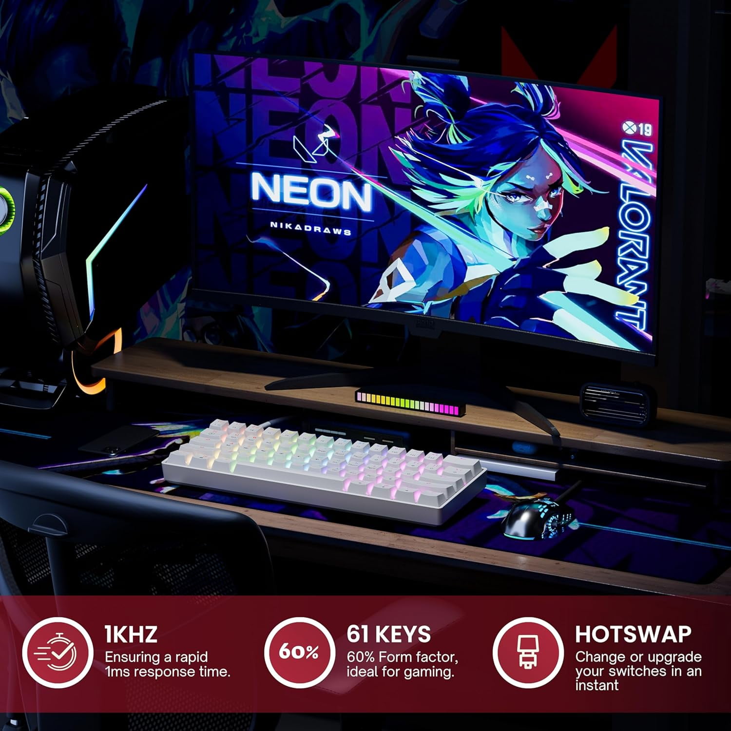 RREGER-Mechanical Gaming Keyboard - 61 Keys Multi Color RGB Illuminated ...