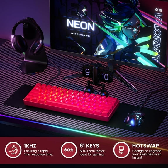 RREGER-Mechanical Gaming Keyboard - 61 Keys Multi Color RGB Illuminated ...