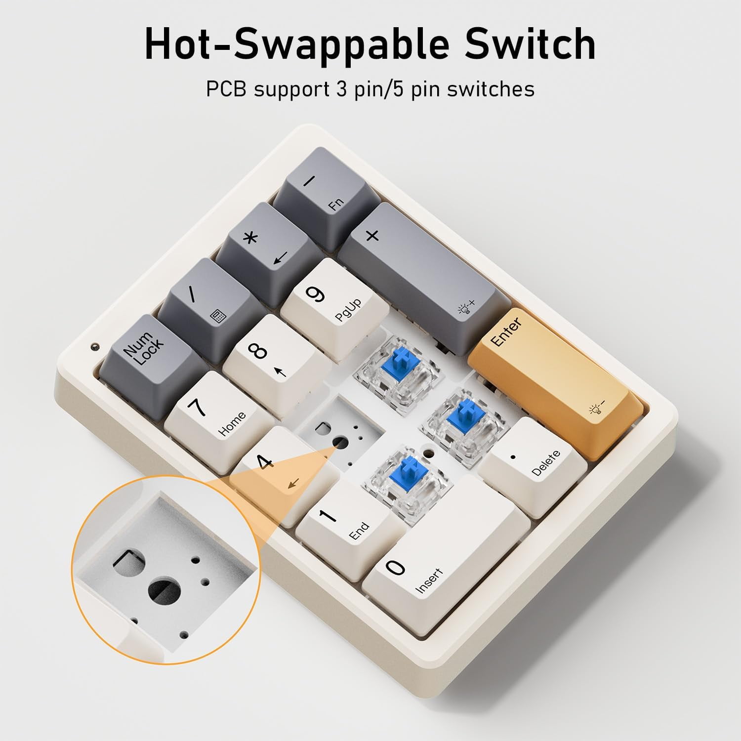 RREGER-Mechanical Number Pad,Hot Swappable Numpad Wired USB 17 Keys ...