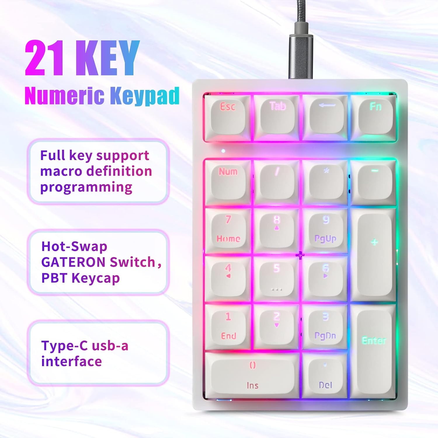RREGER-Mechanical Numeric Keypad Hot-Swap Red axis Wired Gaming RGB ...