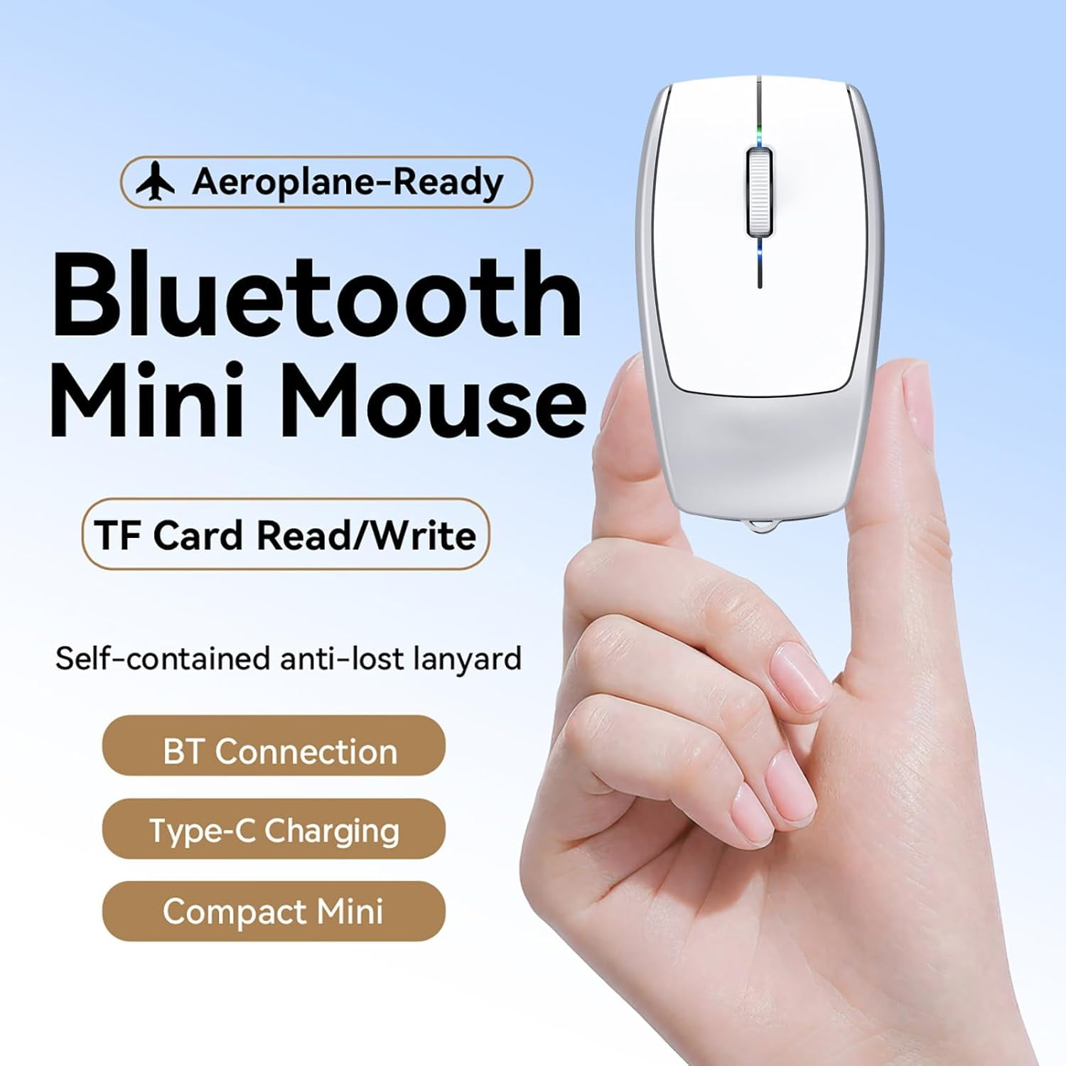 RREGER-Mini Bluetooth Mouse Rechargeable with TF Card Reader (Max 2TB ...