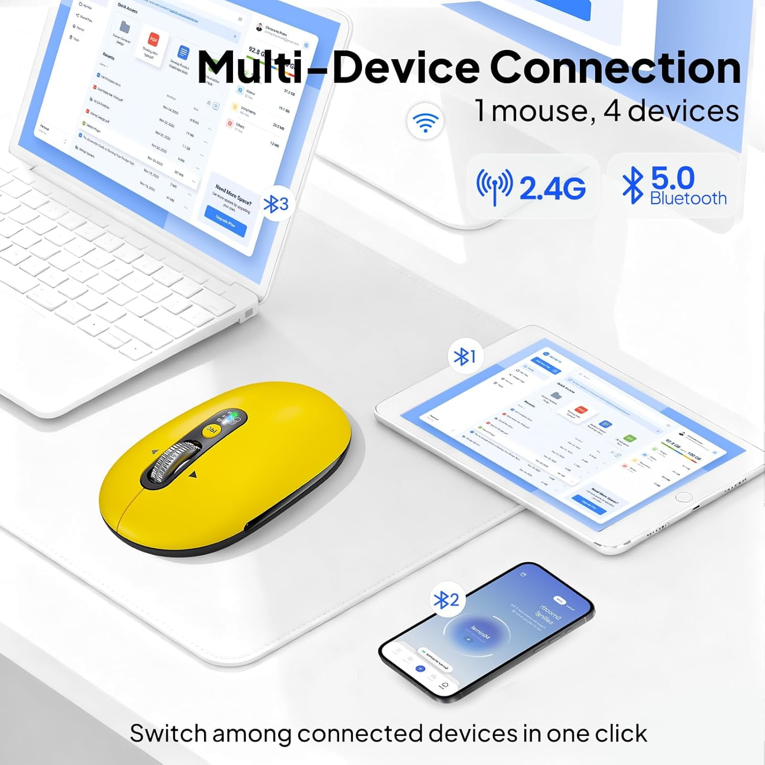 RREGER-Multi-Device Bluetooth Mouse (BT1/BT2 + 2.4G), Small Slim Travel ...