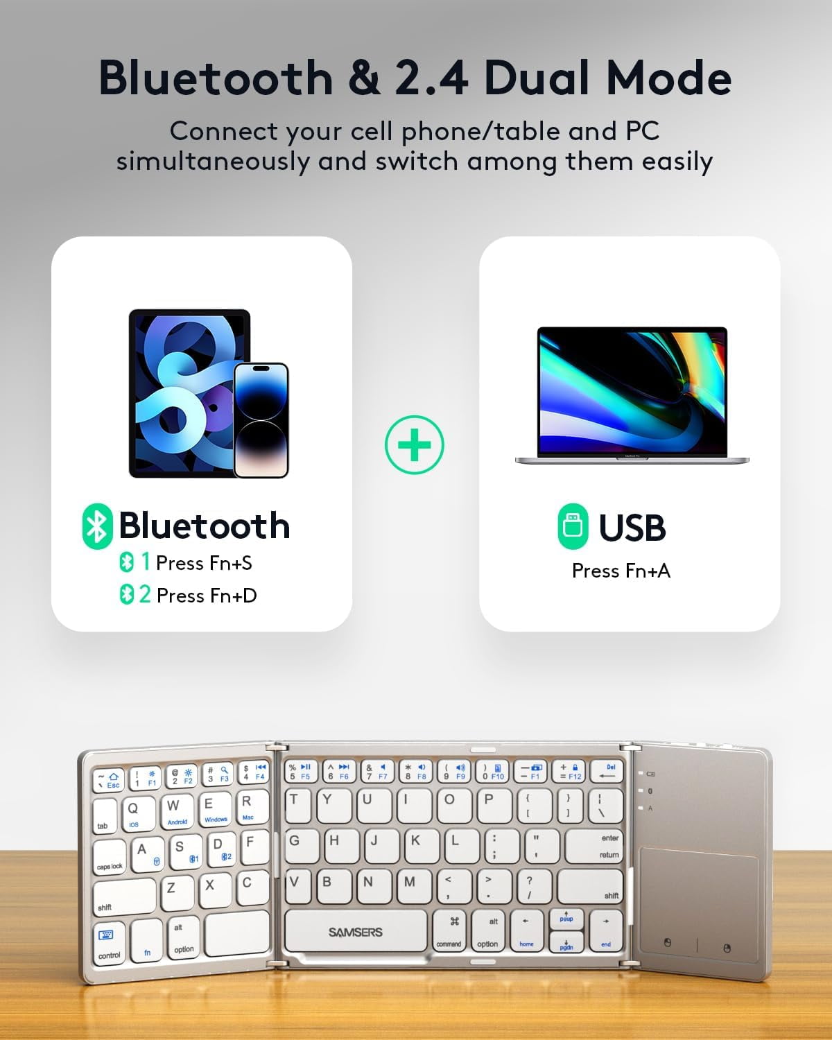 RREGER-Multi-Device Foldable Bluetooth Keyboard with Touchpad ...