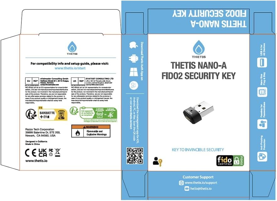 RREGER-Nano-A FIDO2 Security Key Hardware Passkey Device with USB Type ...
