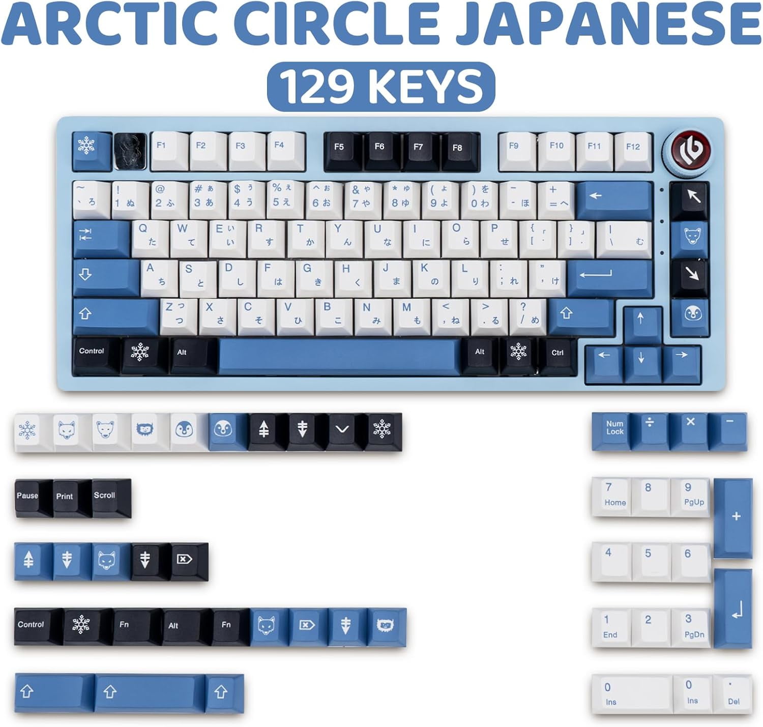 RREGER-PBT Keycaps - 129 Keys Arctic Keycaps Dye-Sublimation Blue White ...