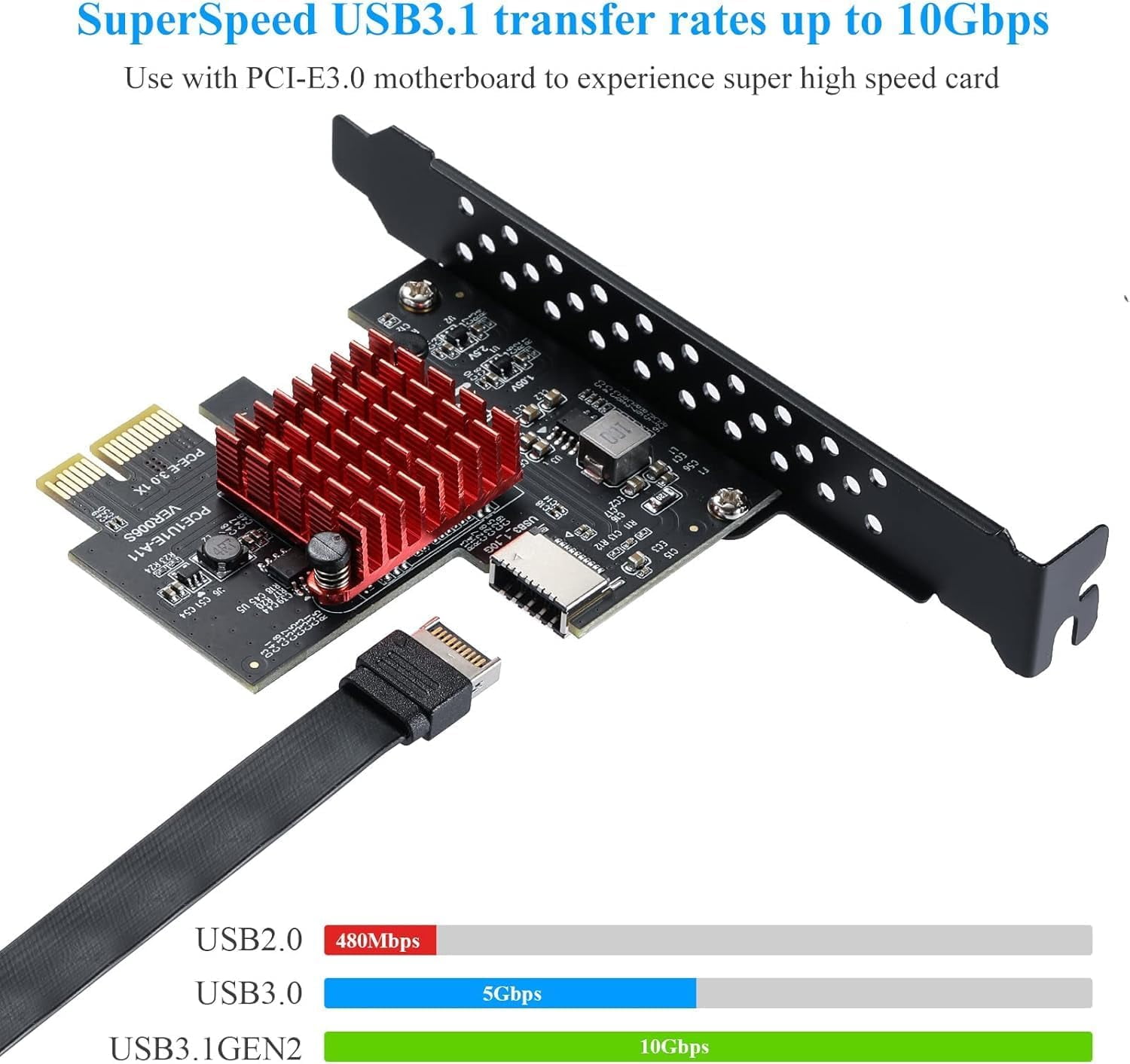 RREGER-PCI Express Expansion Card, PCIE 1X to USB 3.1 Controller, 10 ...