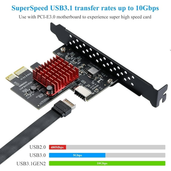 RREGER-PCI Express Expansion Card, PCIE 1X to USB 3.1 Controller, 10 ...