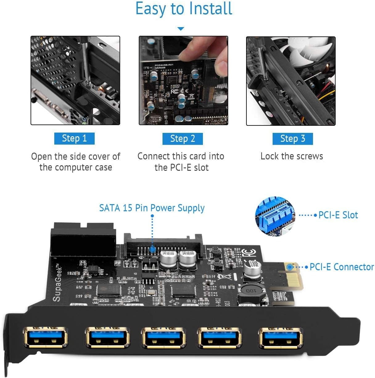 RREGER-PCIE USB 3.0 5-Port PCI Express Expansion Card, Superspeed 5Gbps ...
