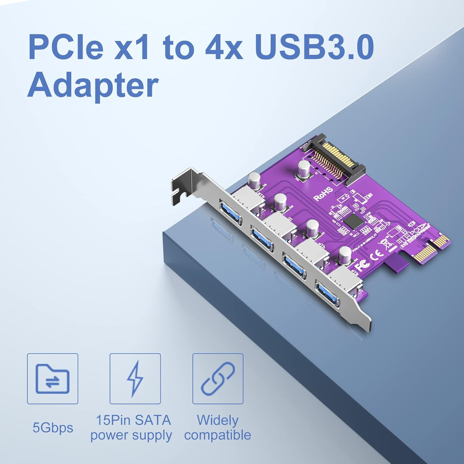 RREGER-PCIe to (4) USB 3.0 Expansion Card, 5Gbps PCIe USB Add in ...
