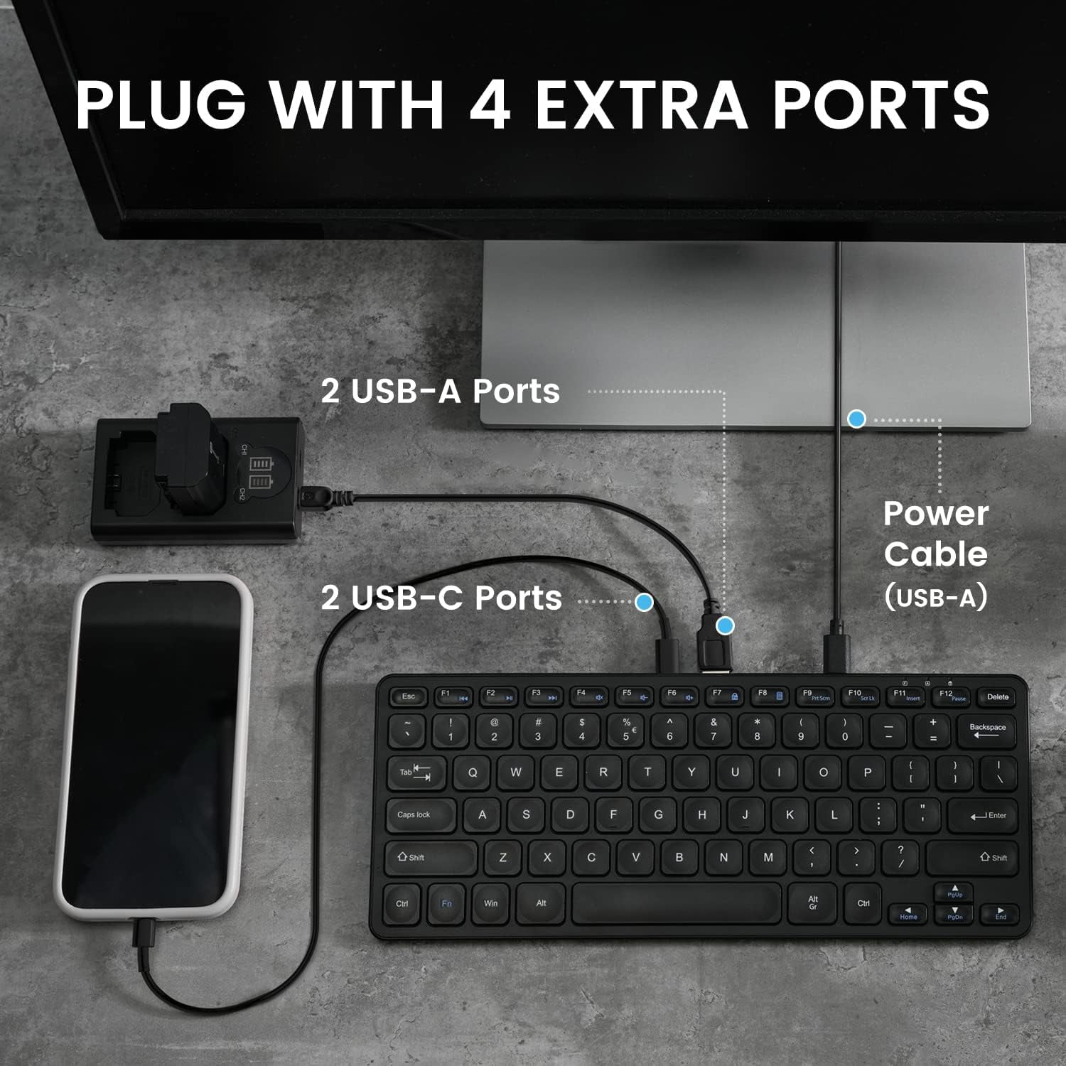 RREGER-PERIBOARD-416 Wired Mini USB Keyboard with 4 Hubs - X Type ...