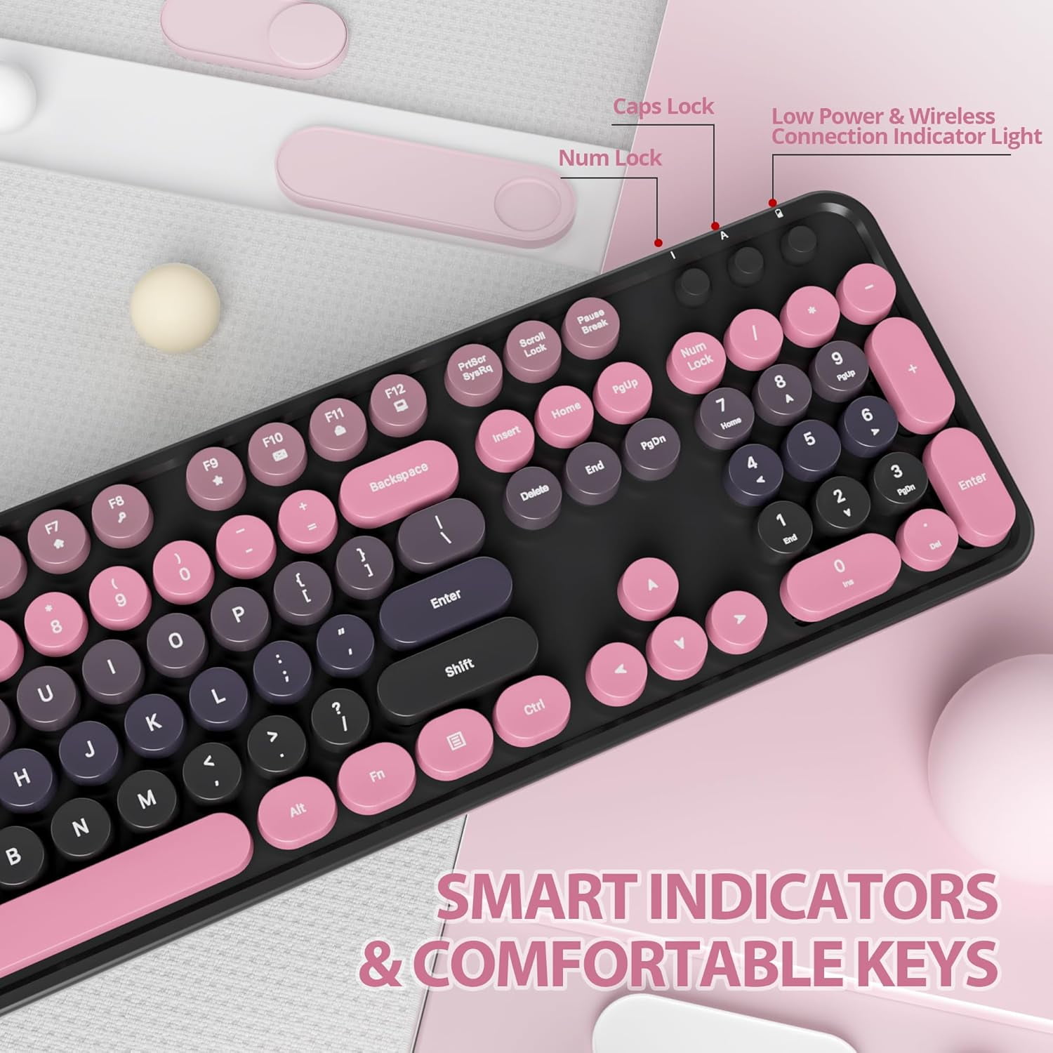 RREGER-Pink Wireless Keyboard and Mouse, Cute Keyboard and Mouse Combo ...