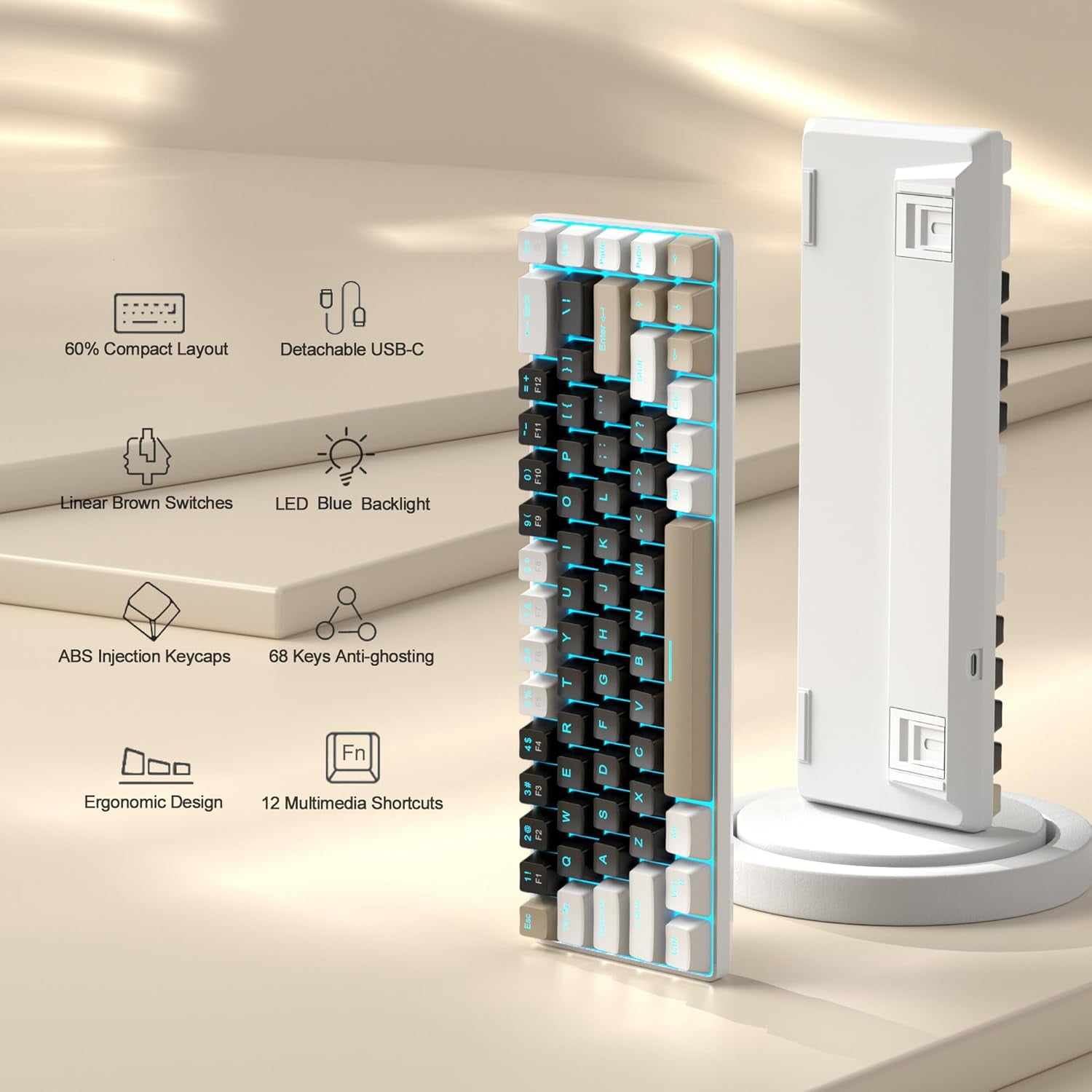 RREGER-Portable 60% Mechanical Gaming Keyboard, MK-Box LED Backlit ...