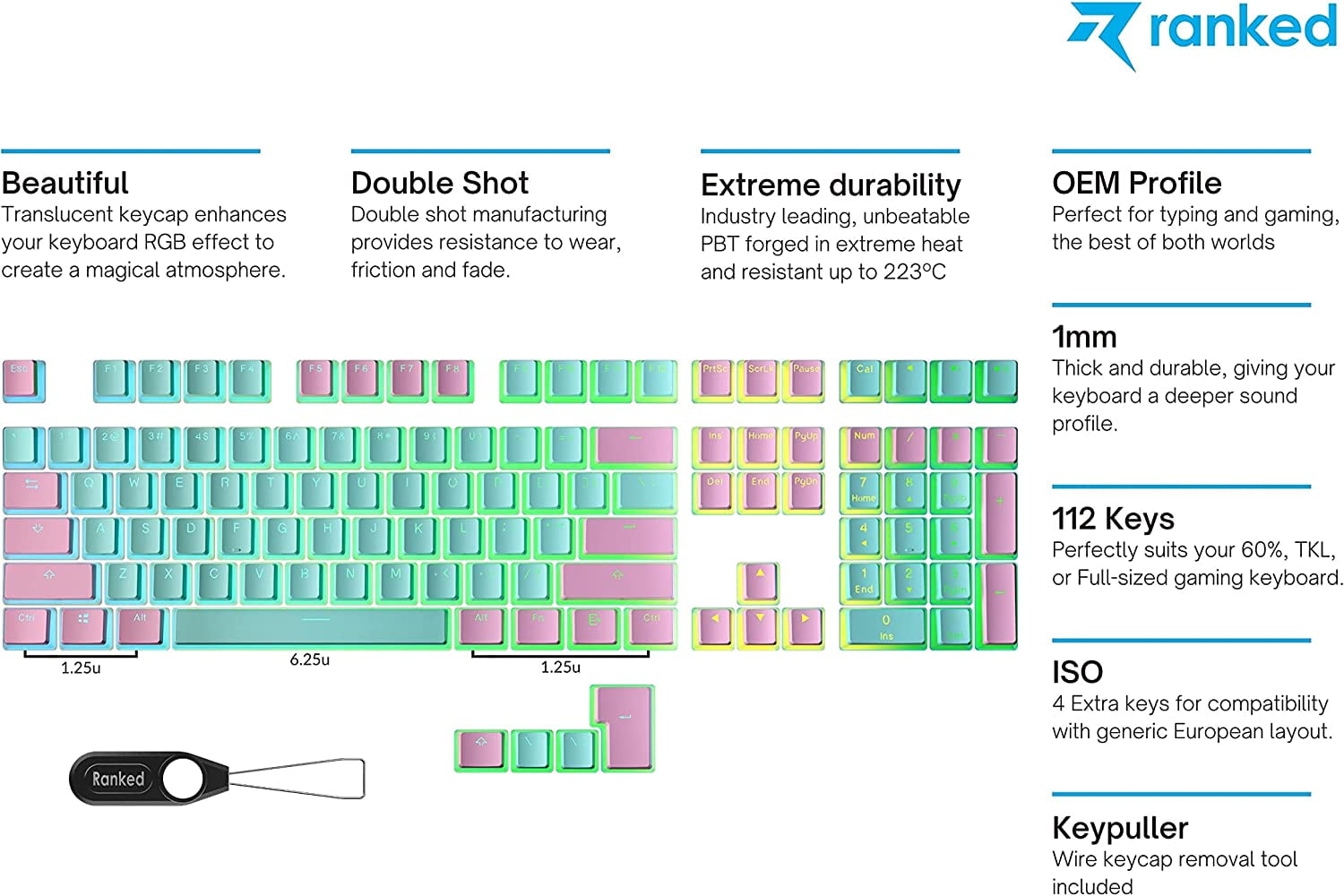 RREGER-Pudding PBT Keycaps | 112 Double Shot Translucent ANSI US & ISO ...