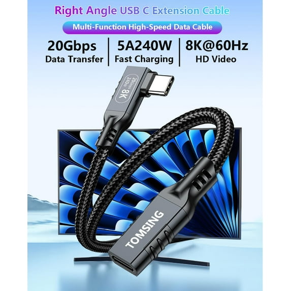 RREGER-Right Angle USB C Extension Cable 3.3FT,240W Fast Charging ...
