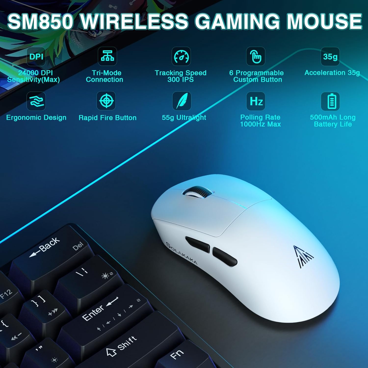 RREGER-SOLAKAKA SM850 - Wireless Gaming Mouse - Programmable Buttons ...