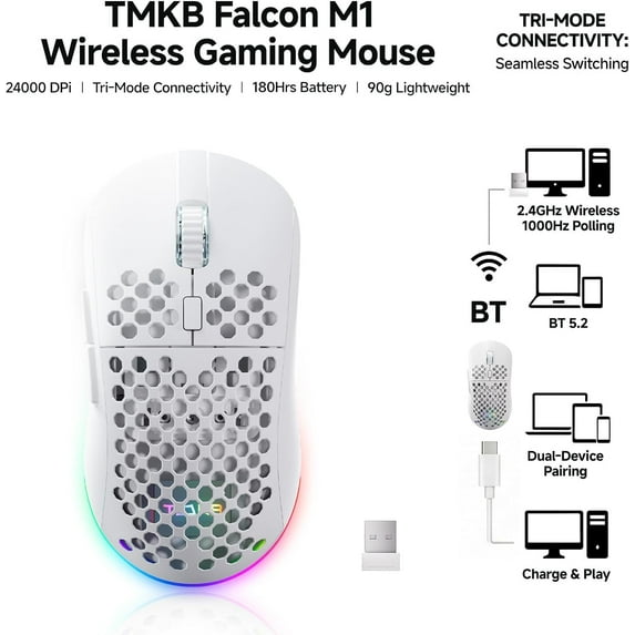 RREGER-TMKB Wireless Gaming Mouse, 24000DPI Optical Sensor, 180Hrs ...
