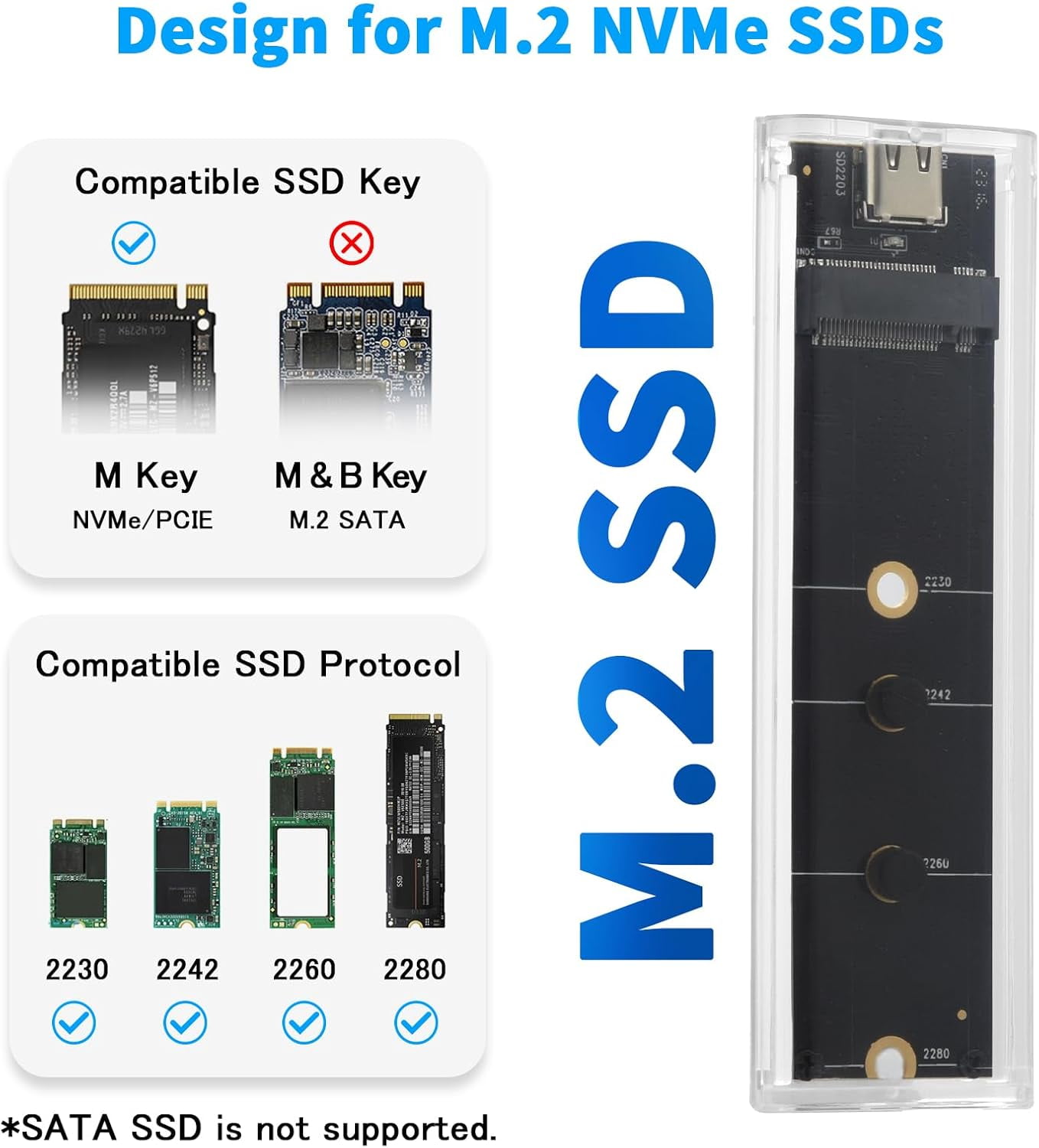 RREGER-Transparent M.2 NVMe SSD Enclosure with Colorful LED Lights ...