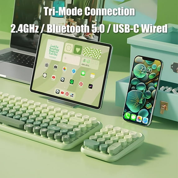 RREGER-Typewriter Style Number Keypad Wireless 2.4G/Bluetooth/USB-C ...