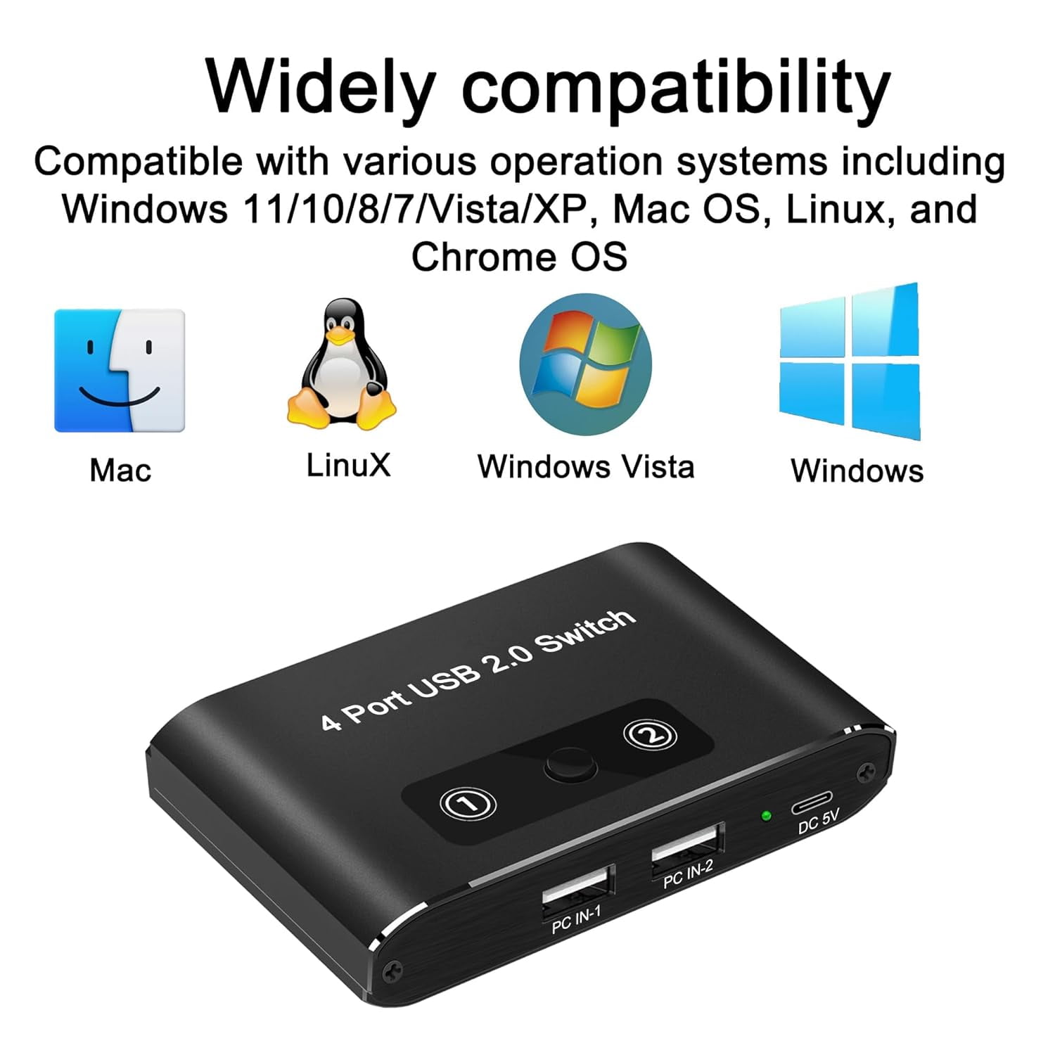 RREGER-USB 2.0 Switch, 2 Computers Sharing 4 Devices, USB 2.0 Switcher ...