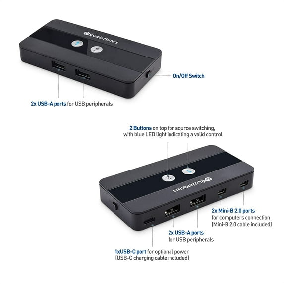 RREGER-USB 2.0 Switch Hub USB Sharing Switch for 2 Computers and 4 USBA ...