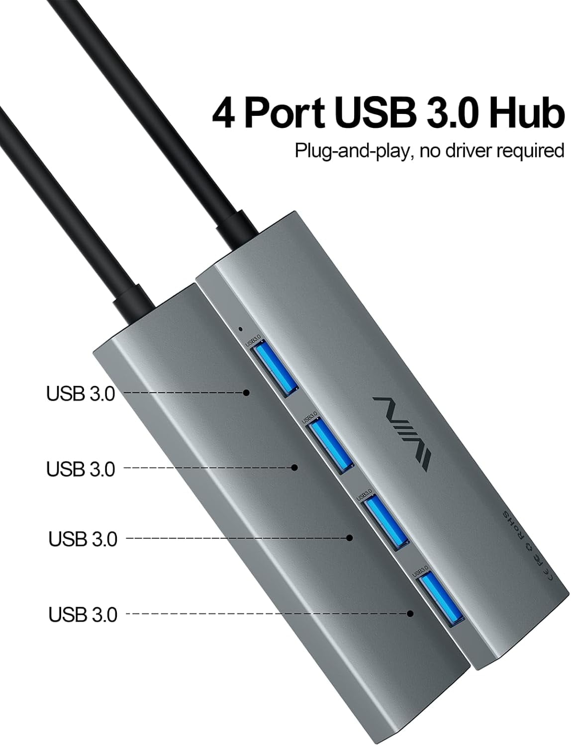 RREGER-USB 3.0 Hub,4 Port USB Splitter Extender Portable Adapter ...