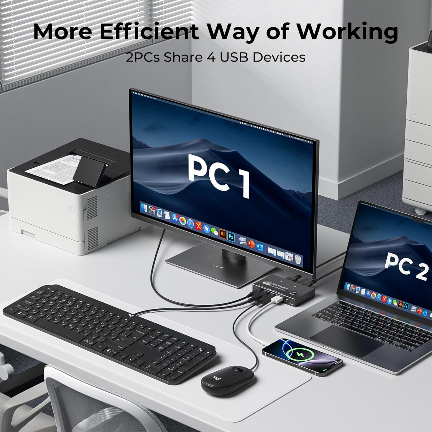 RREGER-USB 3.0 Switch 2 Computers Sharing USB C & A Devices,Easy One ...