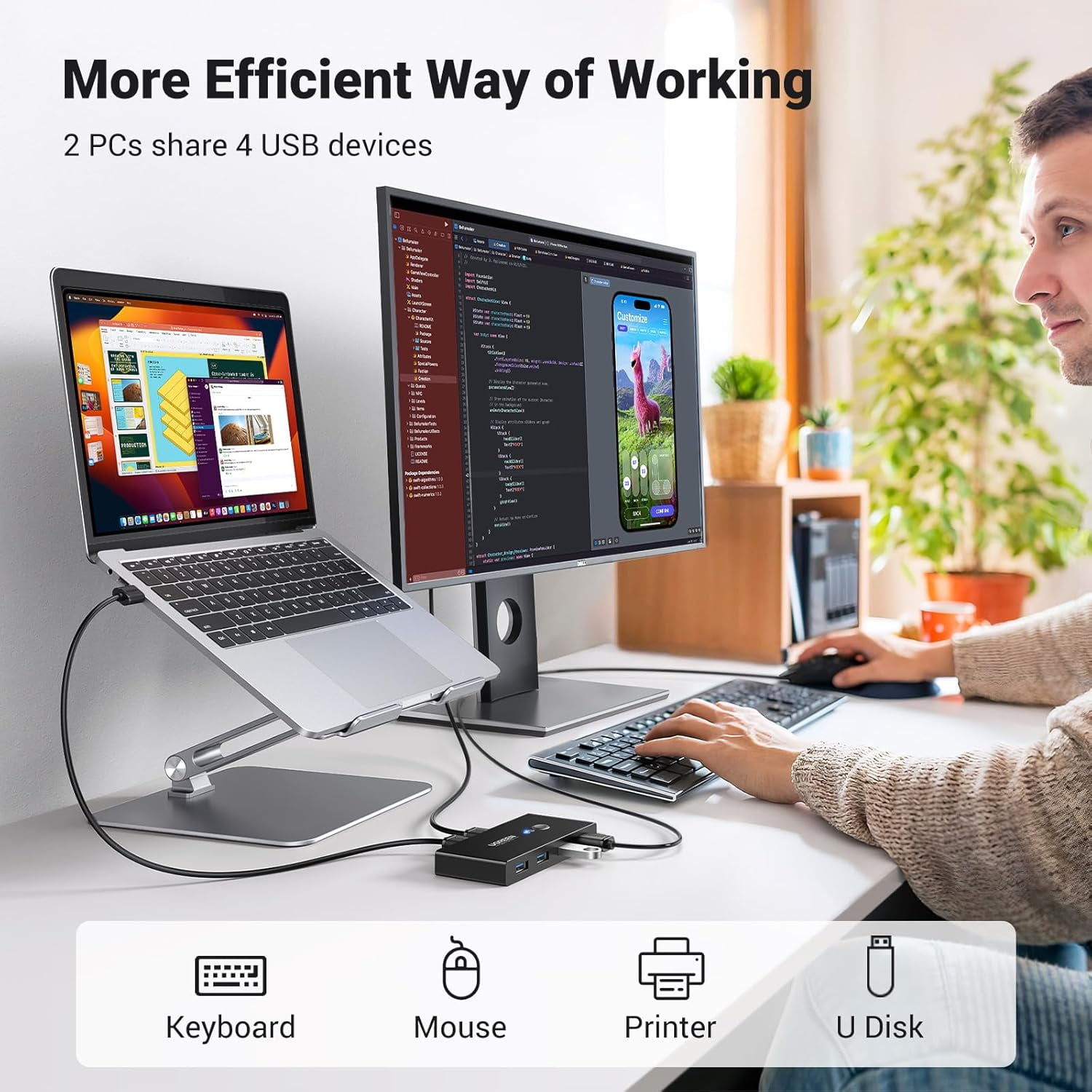 RREGER-USB 3.0 Switch Selector 2 Computers Share 4 USB Ports USB ...