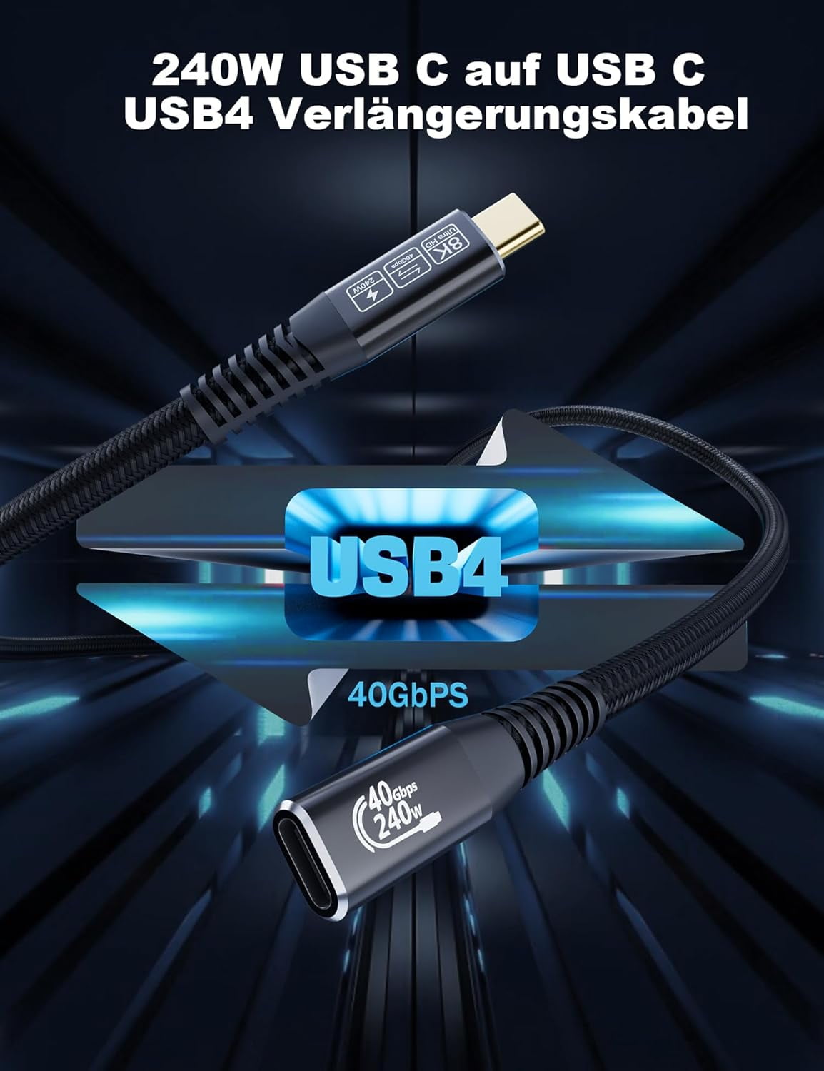 RREGER-USB 4 Type-c Male to Female Extension Cable Ultra HD 8K@60Hz ...
