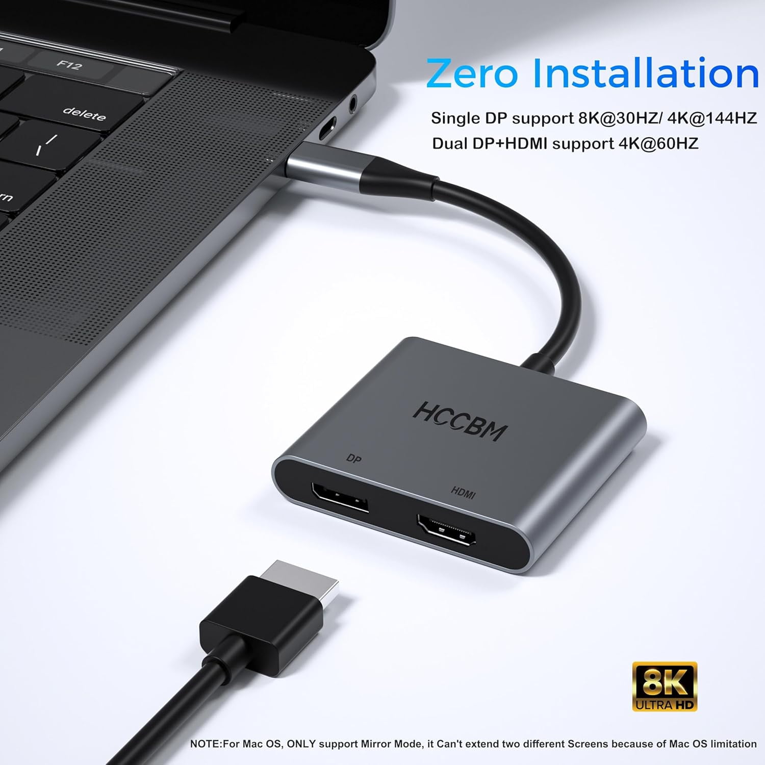 RREGER-USB C to DisplayPort(DP) and HDMI Adapter 8K, Dual Monitor ...